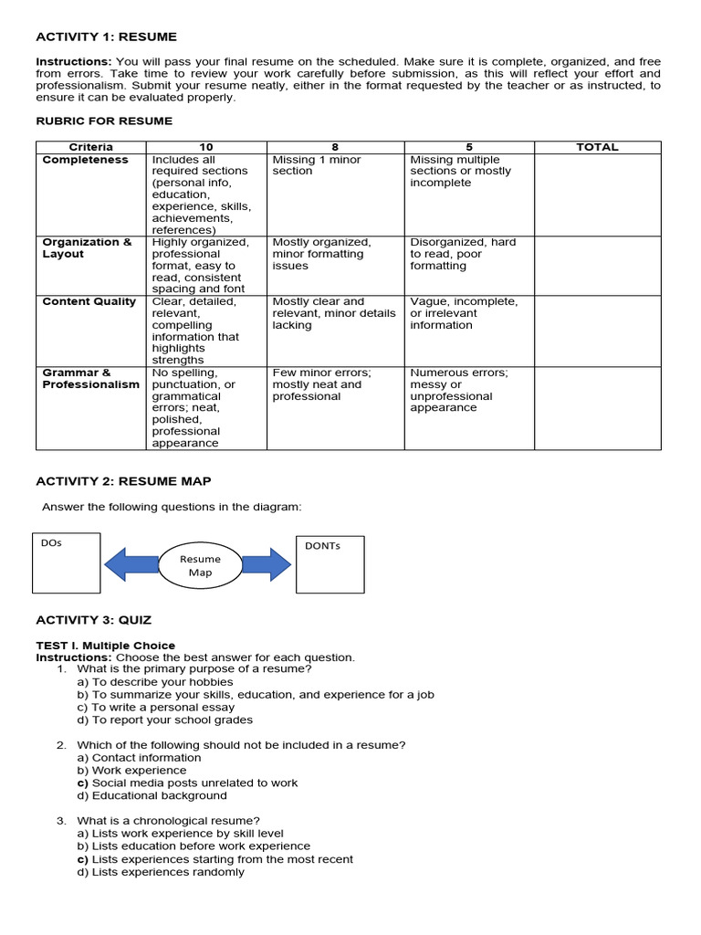 Writing a Resume Activities | PDF | Résumé