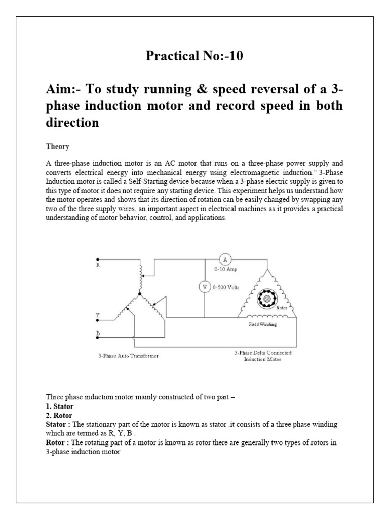 To Study Running and Speed Reversal of a Three-phase Induction Motor ...
