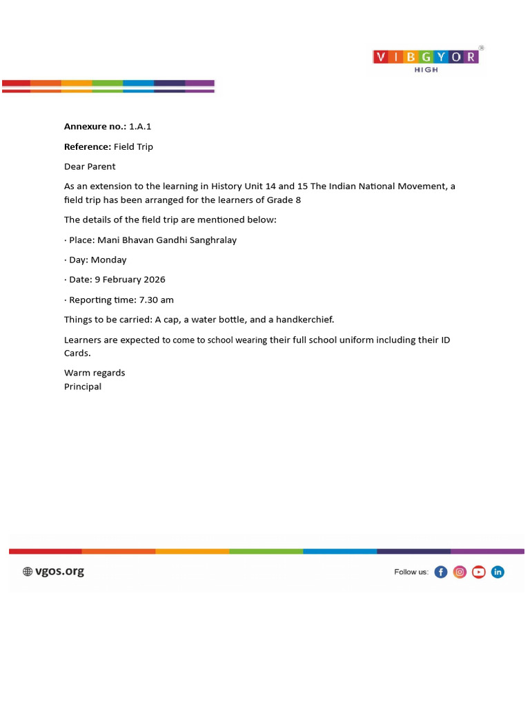 Annexure 1. A. 1 Field Trip | PDF