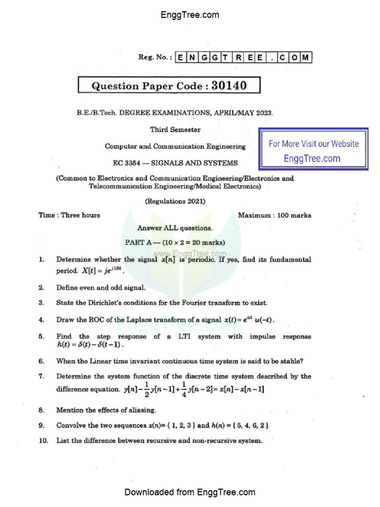 EC3354 Signals and Systems Apr May 2023 Question Paper Download (1) | PDF
