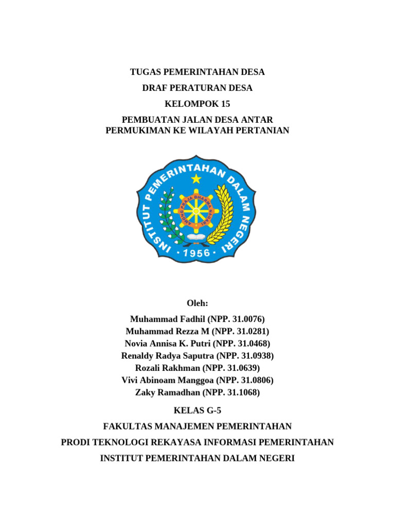 G5 - Kelompok 15 - Tugas Penyusunan Draf Peraturan Desa - Pemerintahan ...