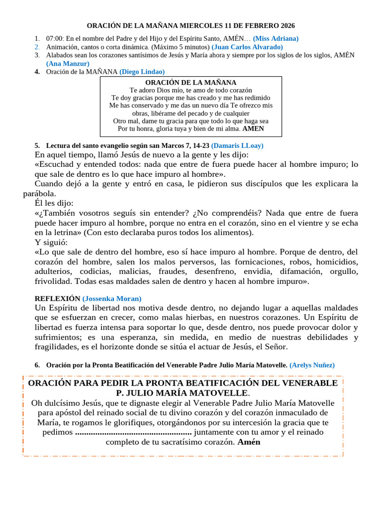 Oración de La Mañana | PDF | María, madre de Jesús | orador del Señor