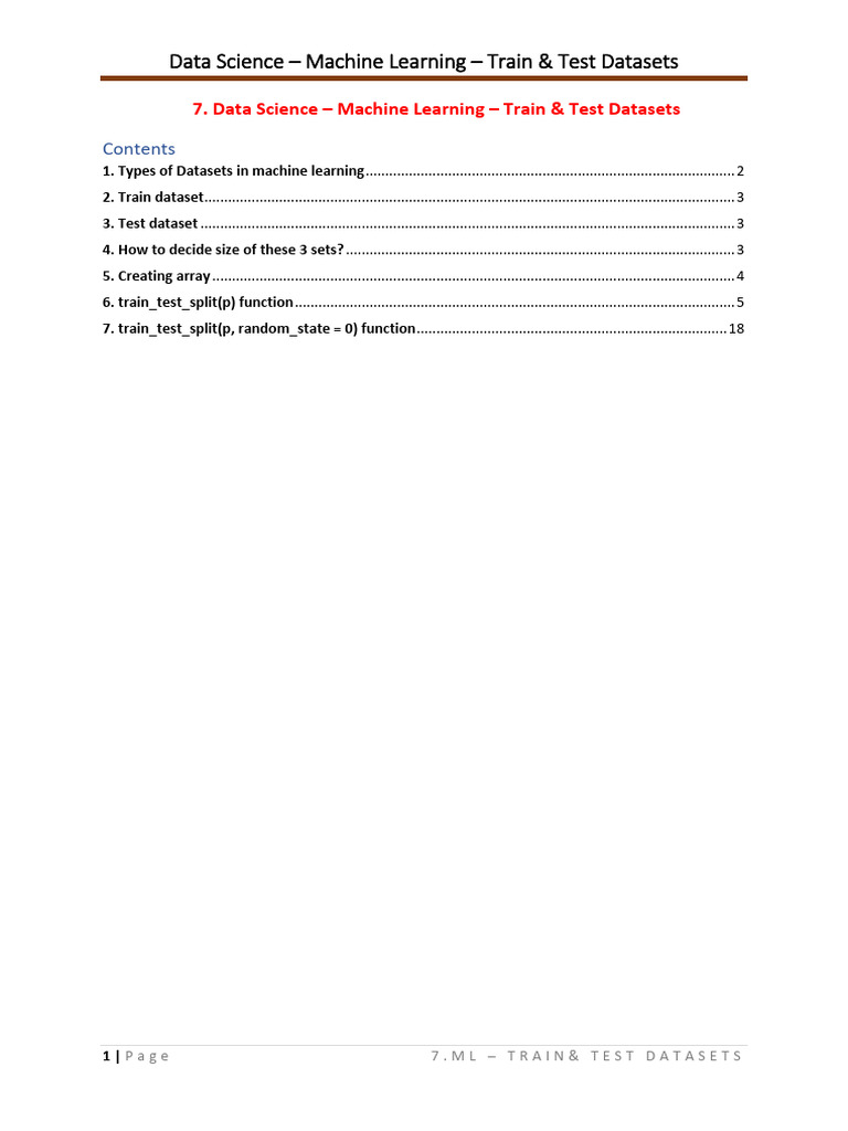 Data Science - Machine Learning - Train & Test Datasets | PDF ...