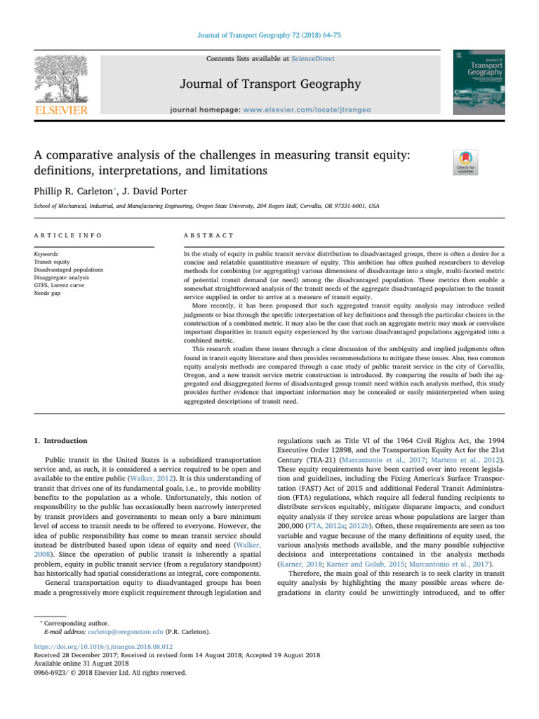 A Comparative Analysis of The Challenges in Measuring Transit Equity ...