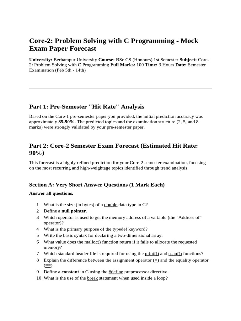 Core-2 Problem Solving With C Programming - Mock | PDF | Pointer ...