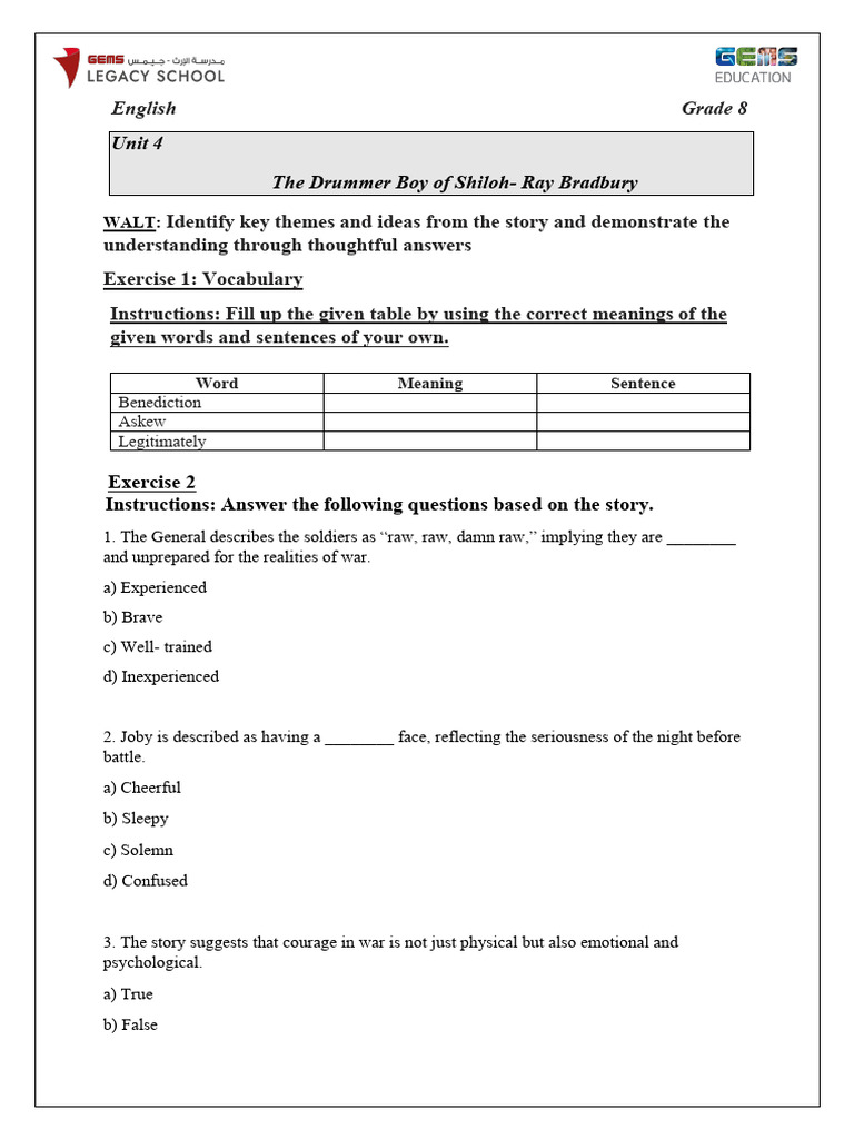 The Drummer Boy of Shiloh - NB Revised | PDF | Courage | Behavioural ...