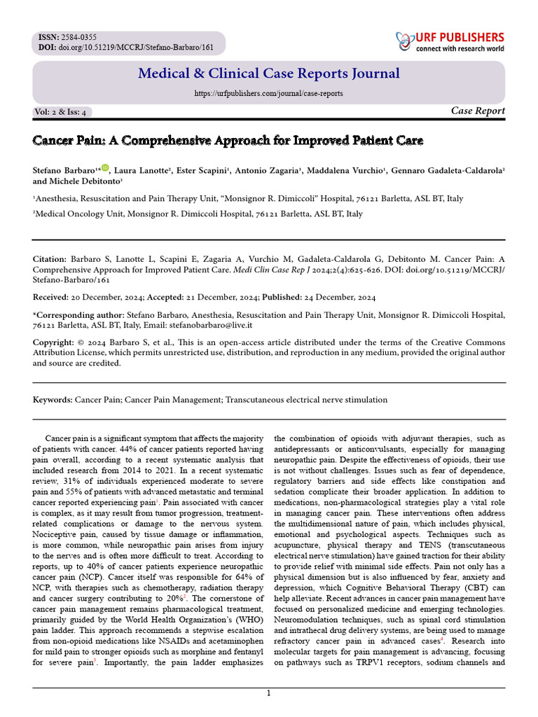 Cancer Pain: A Comprehensive Approach For Improved Patient Care | PDF ...