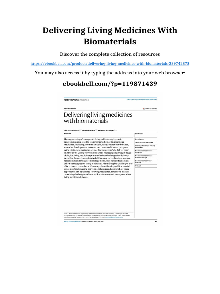 Delivering Living Medicines With Biomaterials Full Digital Chapters ...