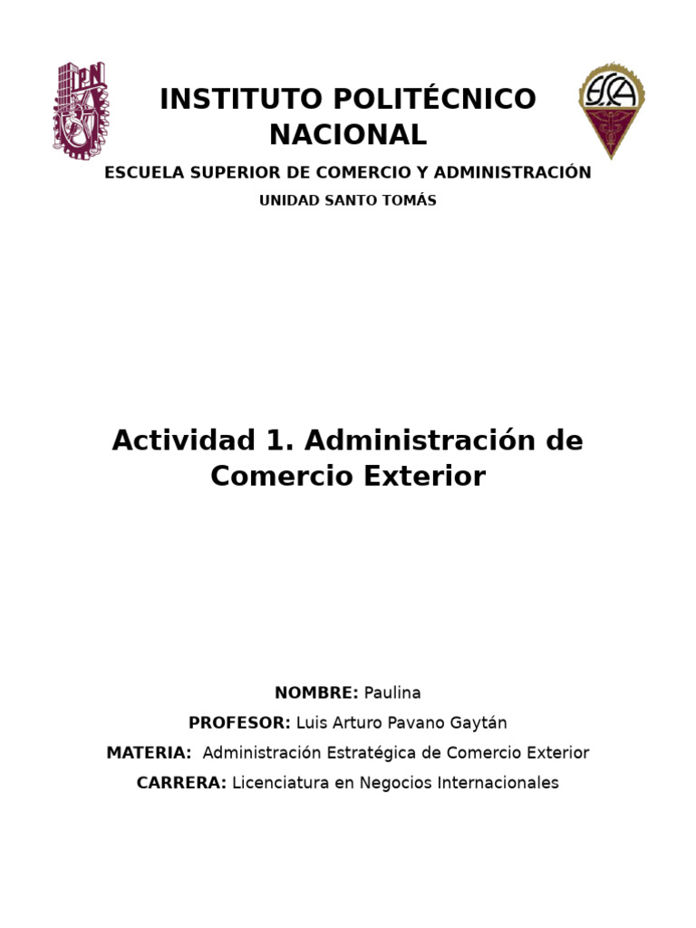 S1A1 Paulina | PDF | Business | El comercio internacional