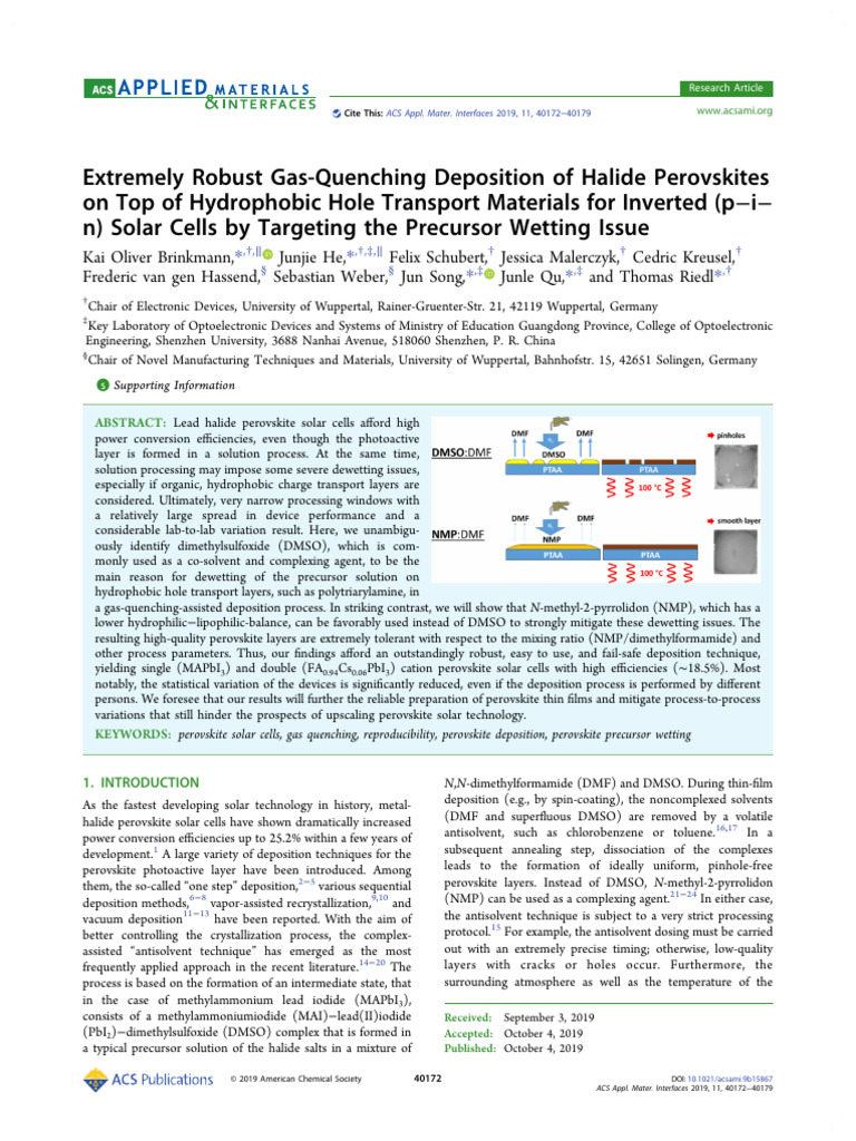 Extremely Robust Gas Quenching Deposition of Halide Perovskites on Top ...