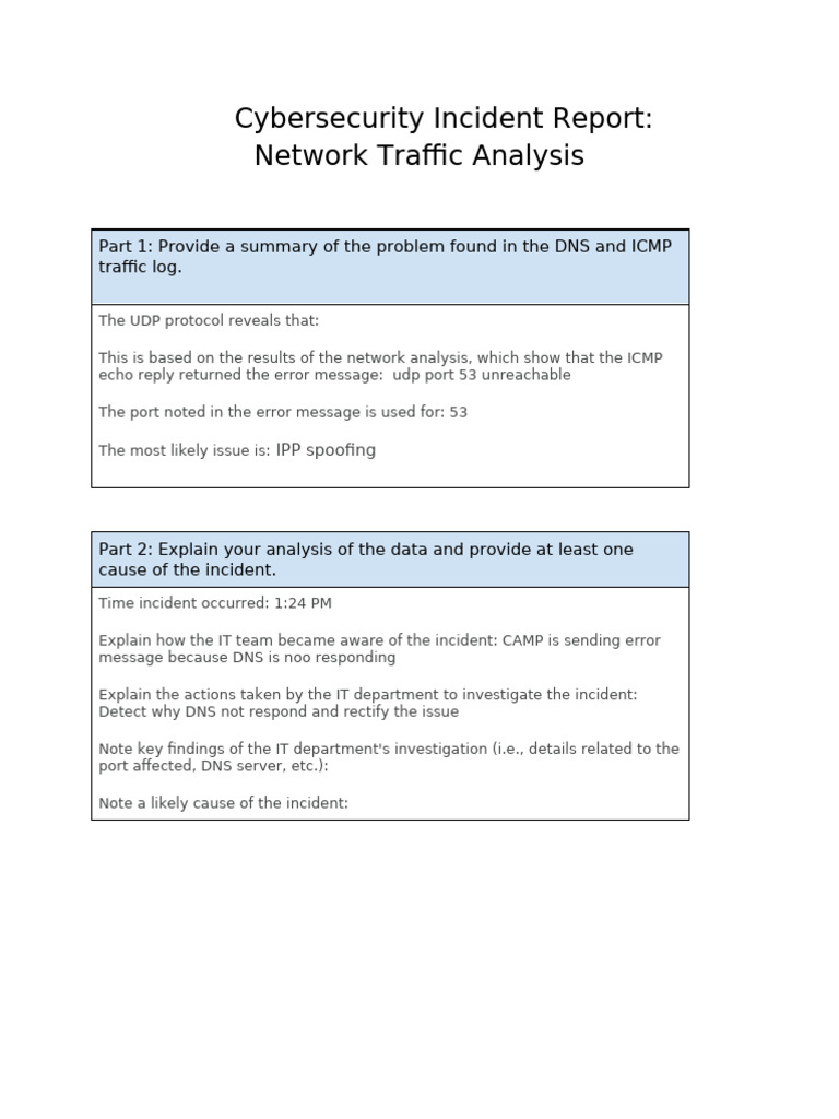 Cybersecurity Incident Report Network Traffic Analysis | PDF
