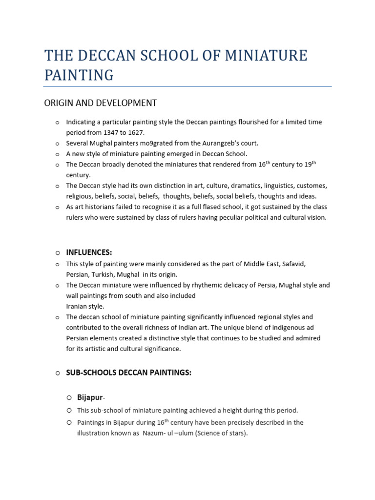 THE DECCAN SCHOOL OF MINIATURE PAINTING Class XII | PDF
