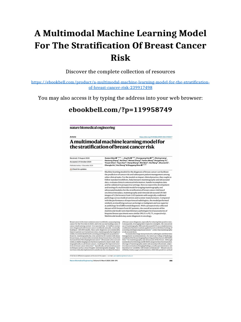 A multimodal machine learning model for the stratification of breast ...