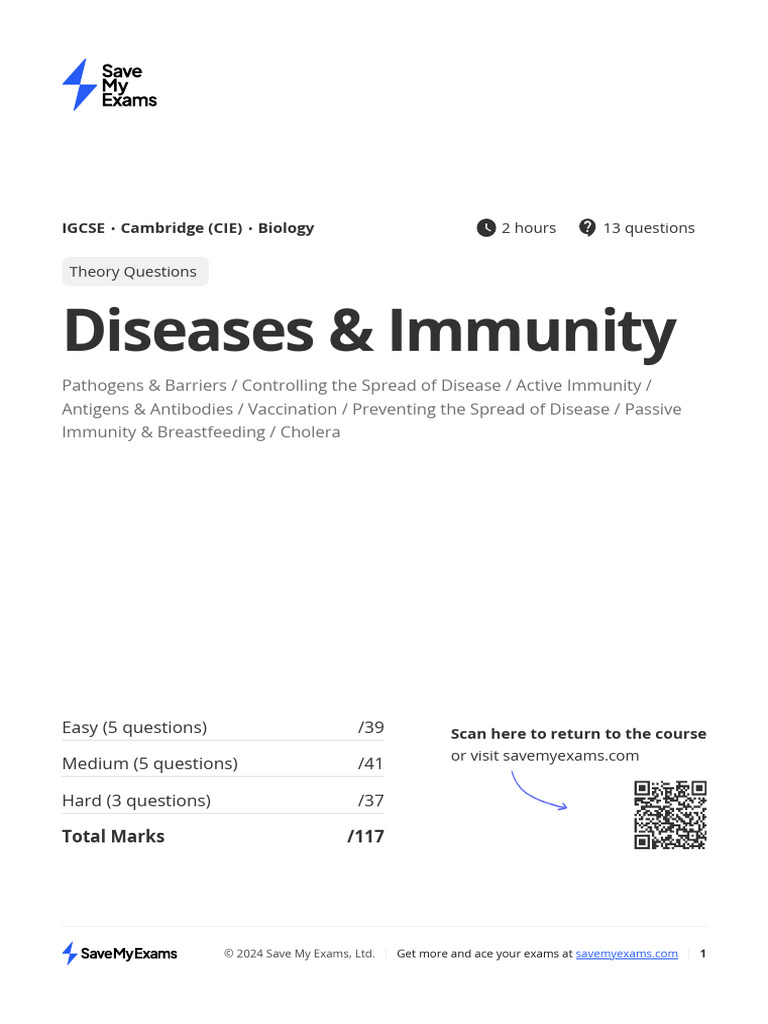 IGCSE Bio Disease and Immunity Theory | PDF | Influenza | Immune System