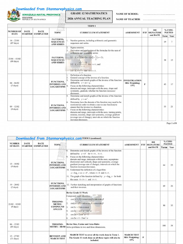 KZN Maths Grade 12 ATP 2026 | PDF