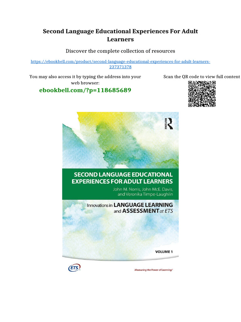 Second Language Educational Experiences For Adult Learners Full Digital ...