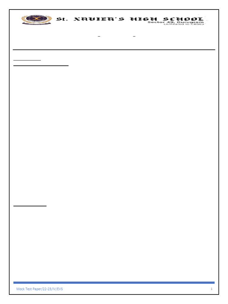 (Grade 4) - EVS Mock Test Paper | PDF