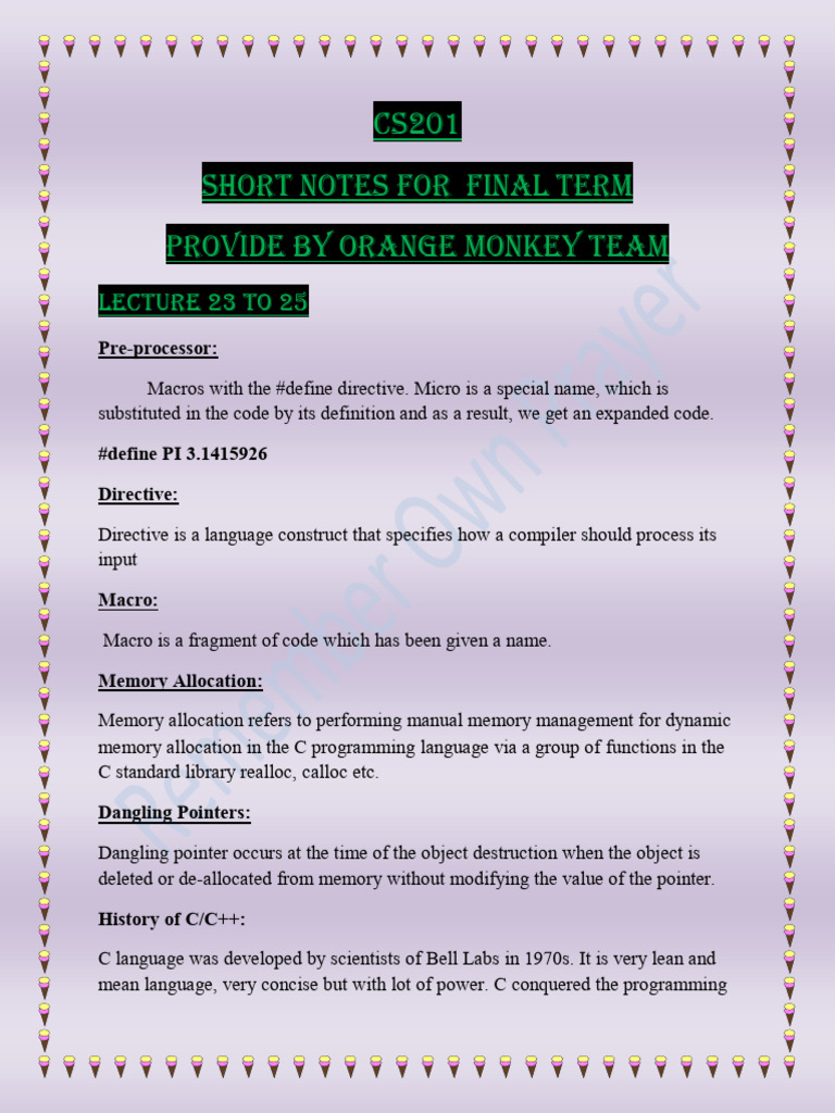 606017316 CS201 Final Term Short Notes | PDF | Method (Computer ...