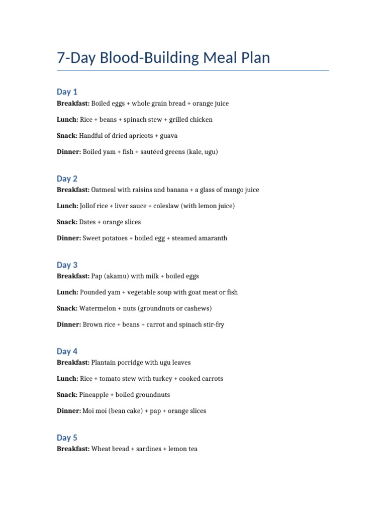 Blood Building Meal Plan | PDF
