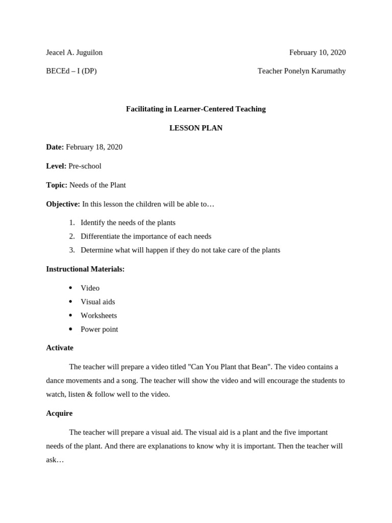 Lesson Plan Jeacel Juguilon Draft | PDF