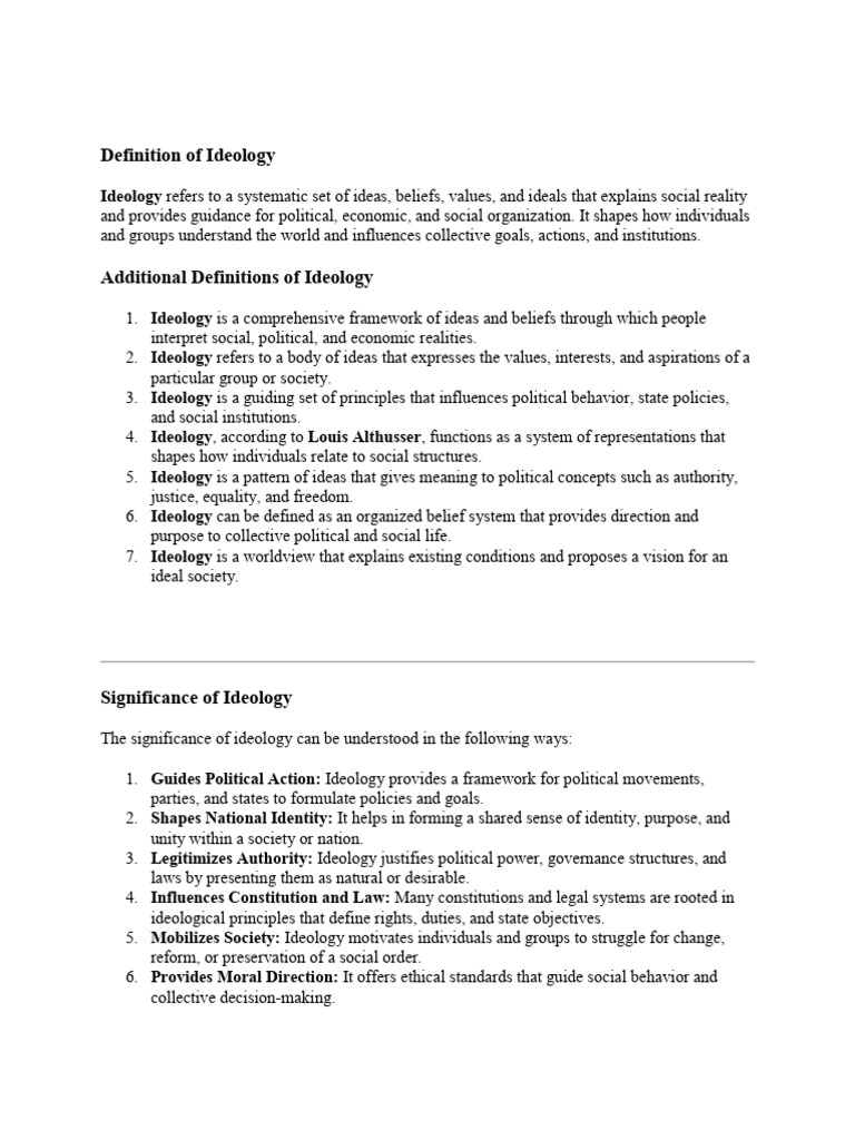 Definition and Significance of Ideology | PDF