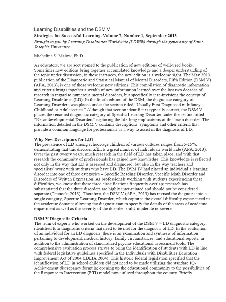 Learning Disabilities and the DSM V | PDF | Dsm 5 | Mental Disorder