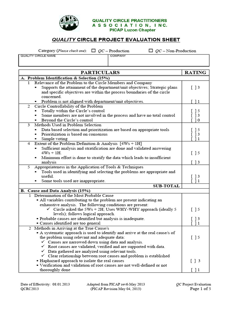 QCPA QC Project Eval Sheet--revised 2013 Final | PDF