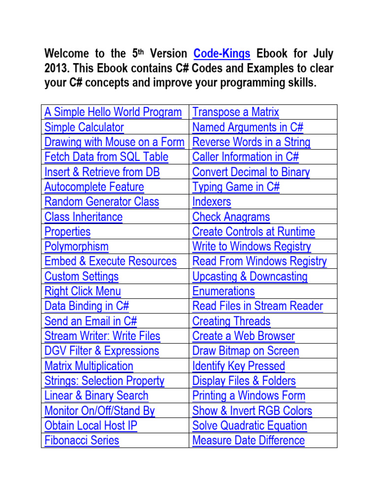 50 .Net C# CSharp Tutorial Programs | PDF | Method (Computer ...
