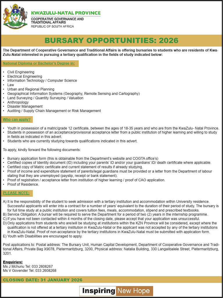Advert For Bursaries 2026 | PDF
