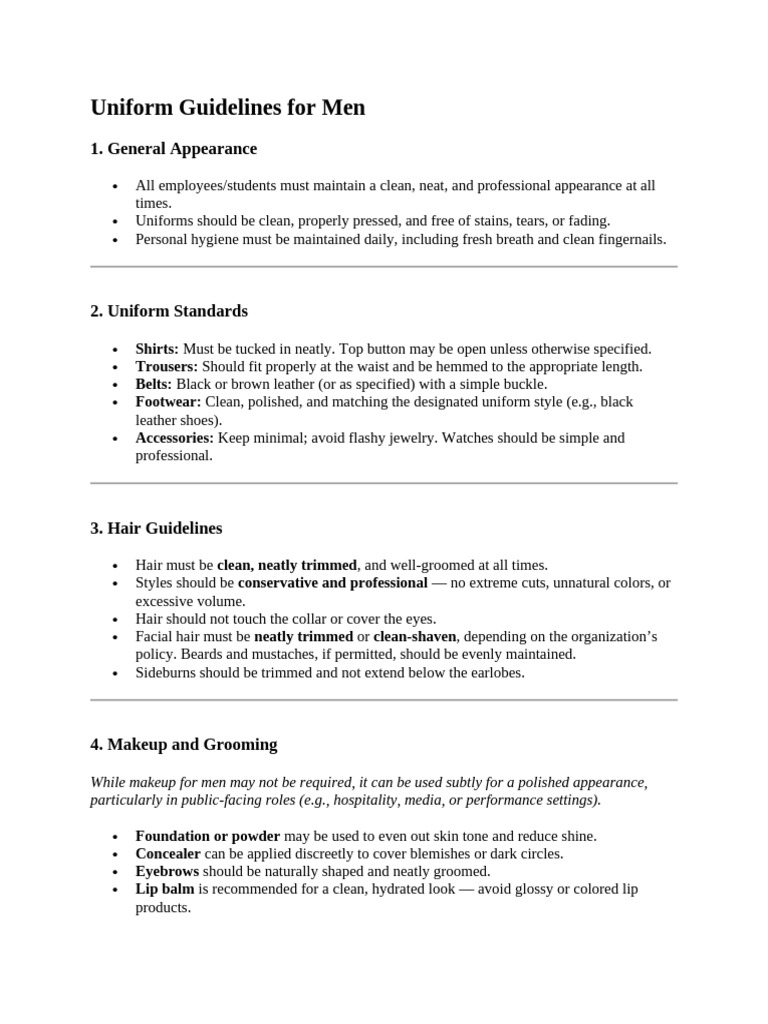 Uniform Guidelines For Men | PDF | Cosmetics | Nail (Anatomy)