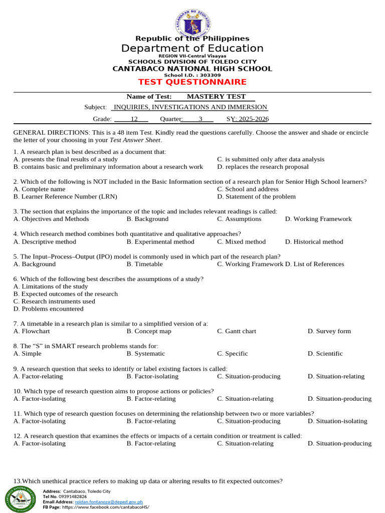 Test Questionnaire Form Template - Cantabaco NHS - III - MASTERYTEST ...