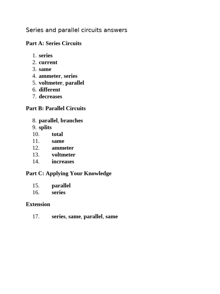 Series and Parallel Circuits Answers | PDF