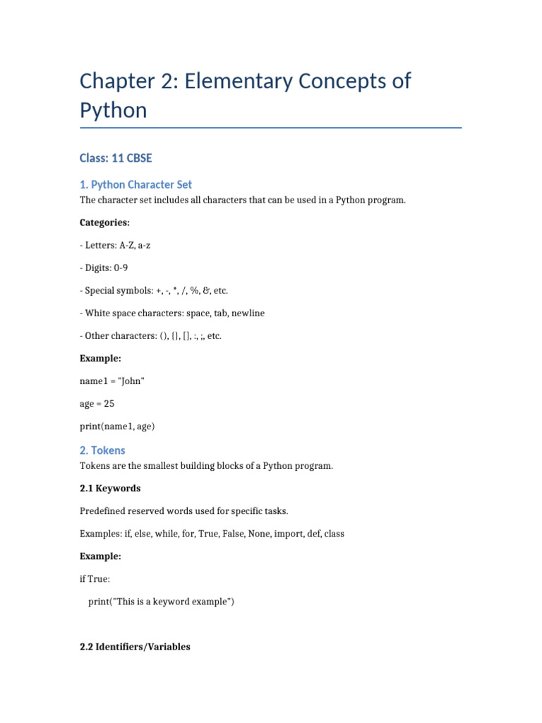Chapter 2 Elementary Concepts of Python Class 11 | PDF | Python ...