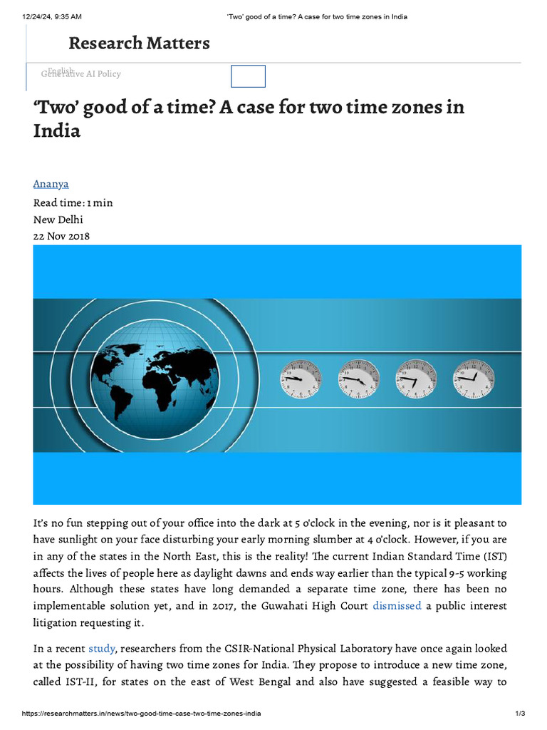 ‘Two’ Good of a Time_ a Case for Two Time Zones in India | PDF