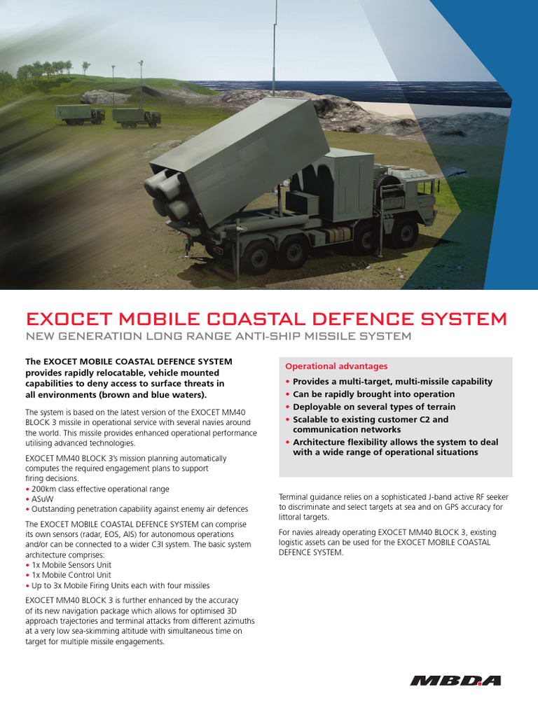 MBDA Exocet Coastal Datasheet 2018 | PDF | Missile | Military Technology