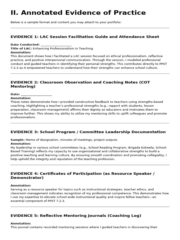 Annotated Evidence of Practice | PDF