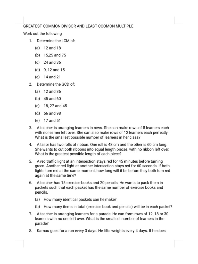 Greatest Common Divisor and Least Coomon Multiple(5) | PDF | Chess ...