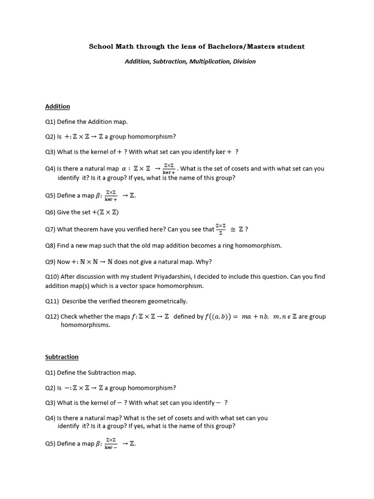 Add Sub Mult Div | PDF | Ring (Mathematics) | Geometry
