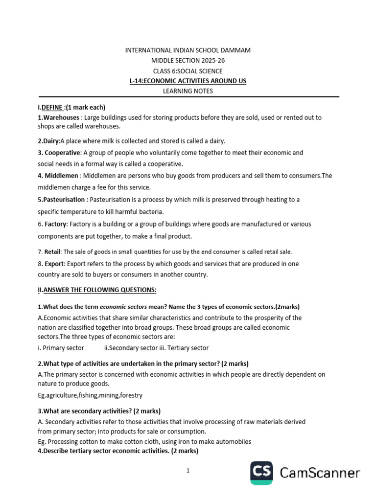 L- 14 - Economic Activities Around Us - Notes | PDF | Milk | Goods