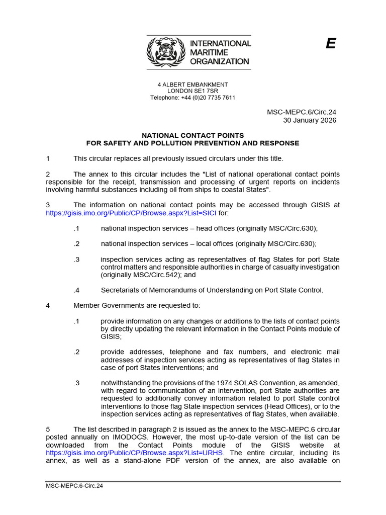 MSC-MEPC.6-Circ.24 Including Annex - As at 30 January 2026 | PDF