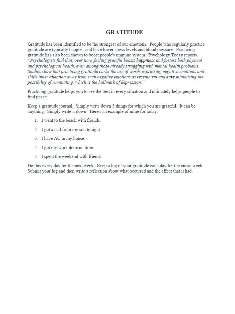 Gratitude Exercise Mindfulness | PDF | Gratitude | Mental Health