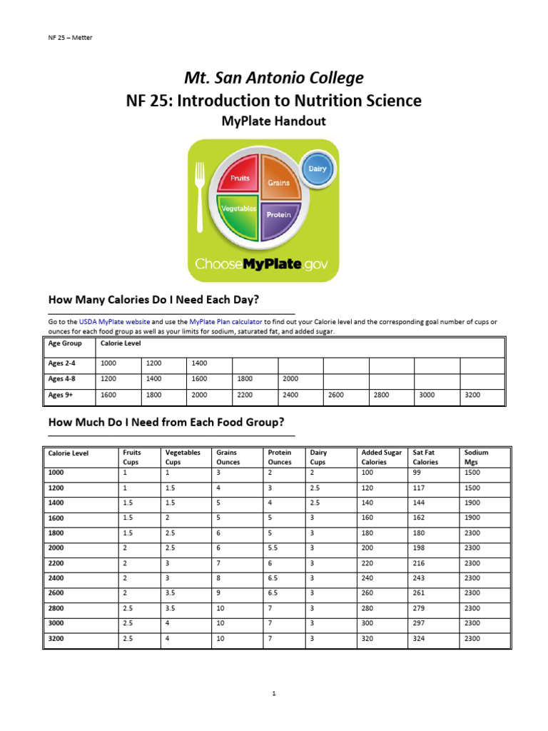 MyPlate Handout-2-1 | PDF | Vegetables | Fruit