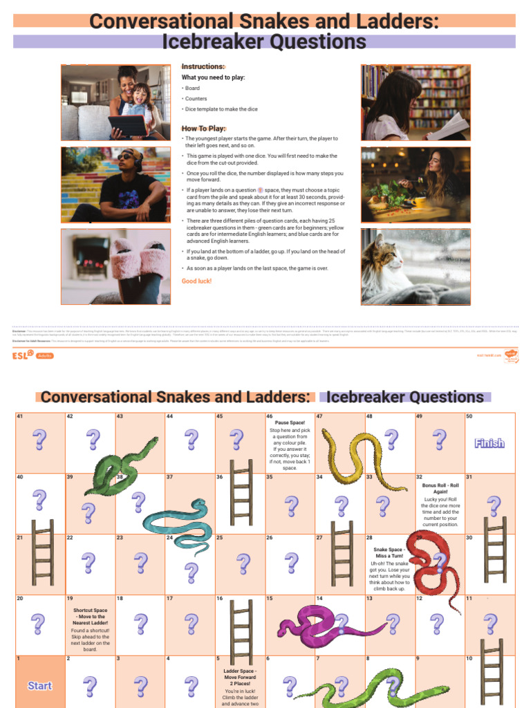 T 1736246165 Esl Conversational Snakes and Ladders Icebreaker Questions ...