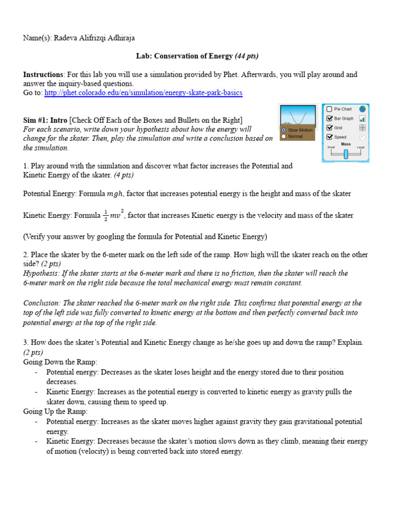 Conservation of Energy Inquiry Lab | PDF | Potential Energy | Kinetic ...
