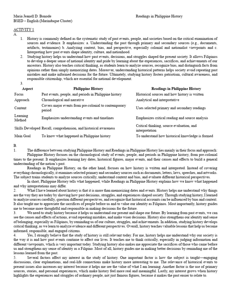Bonode, Maria Jeanell - Phil History | PDF | Critical Thinking | Cognition