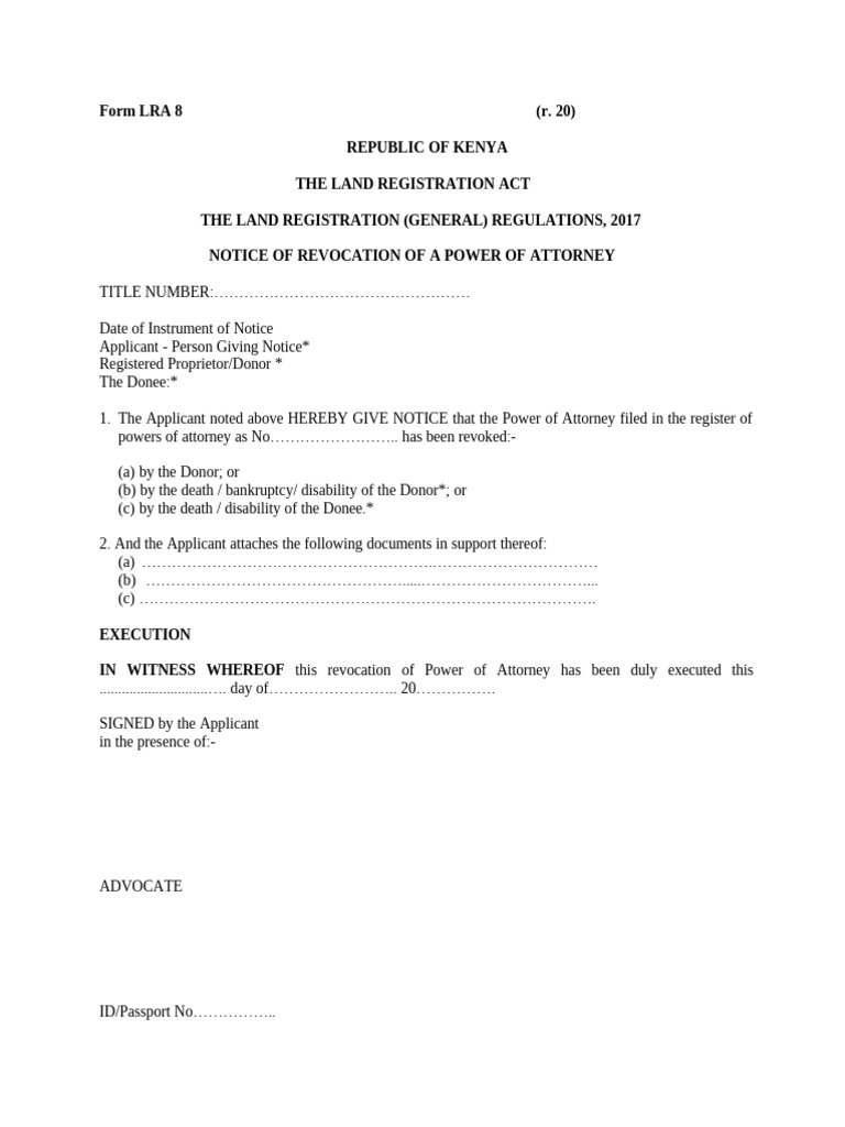 Form-lra-8 - Notice of Revocation of a Power of Attorney | PDF