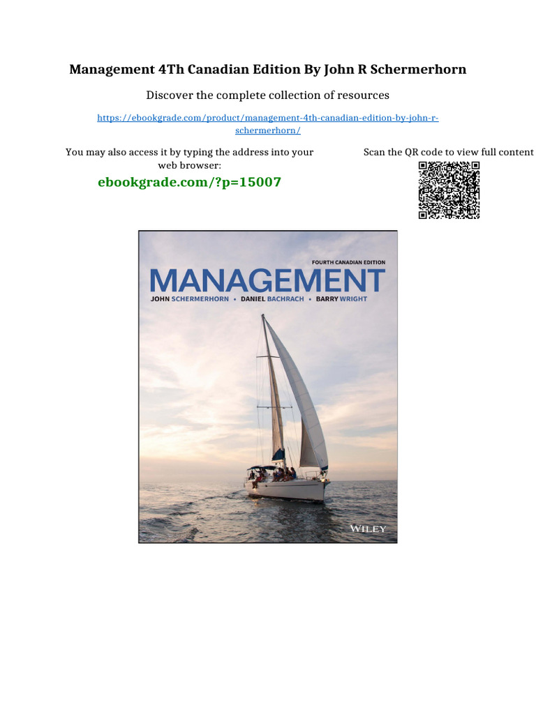 Management 4th Canadian Edition by John R Schermerhorn Newest Edition ...
