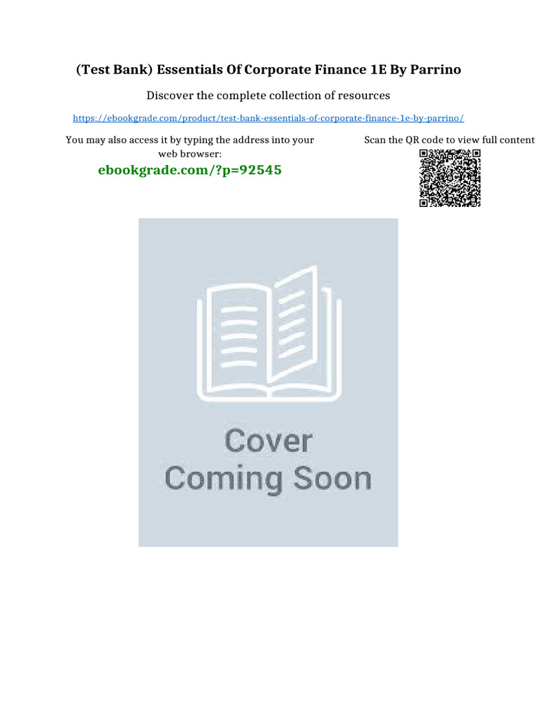 (Test Bank) Essentials of Corporate Finance 1E by Parrino available any ...