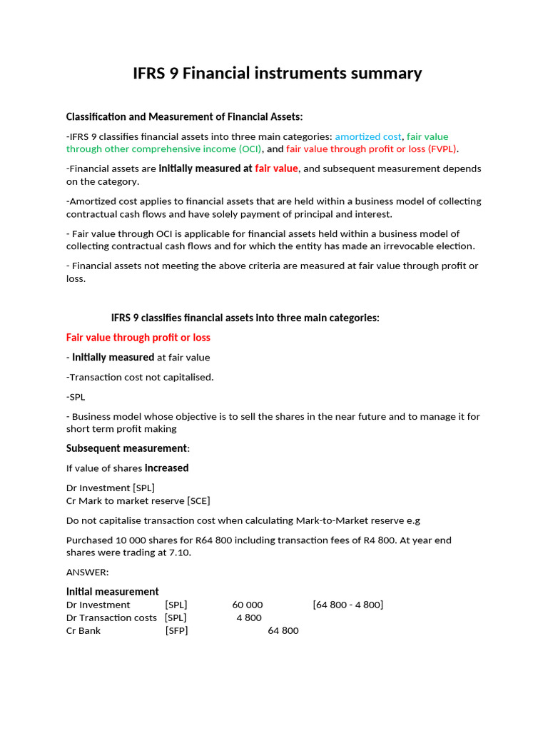 IFRS 9 Financial Instruments Summary | PDF | Fair Value | Financial Markets