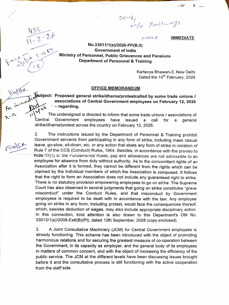 DoPT Letter | PDF | Strike Action | Government